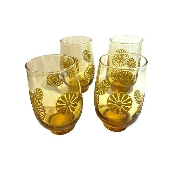 Libbey | Dining | Vintage Mcm Drinking Glasses Set Of 4 Amber Libbey ...